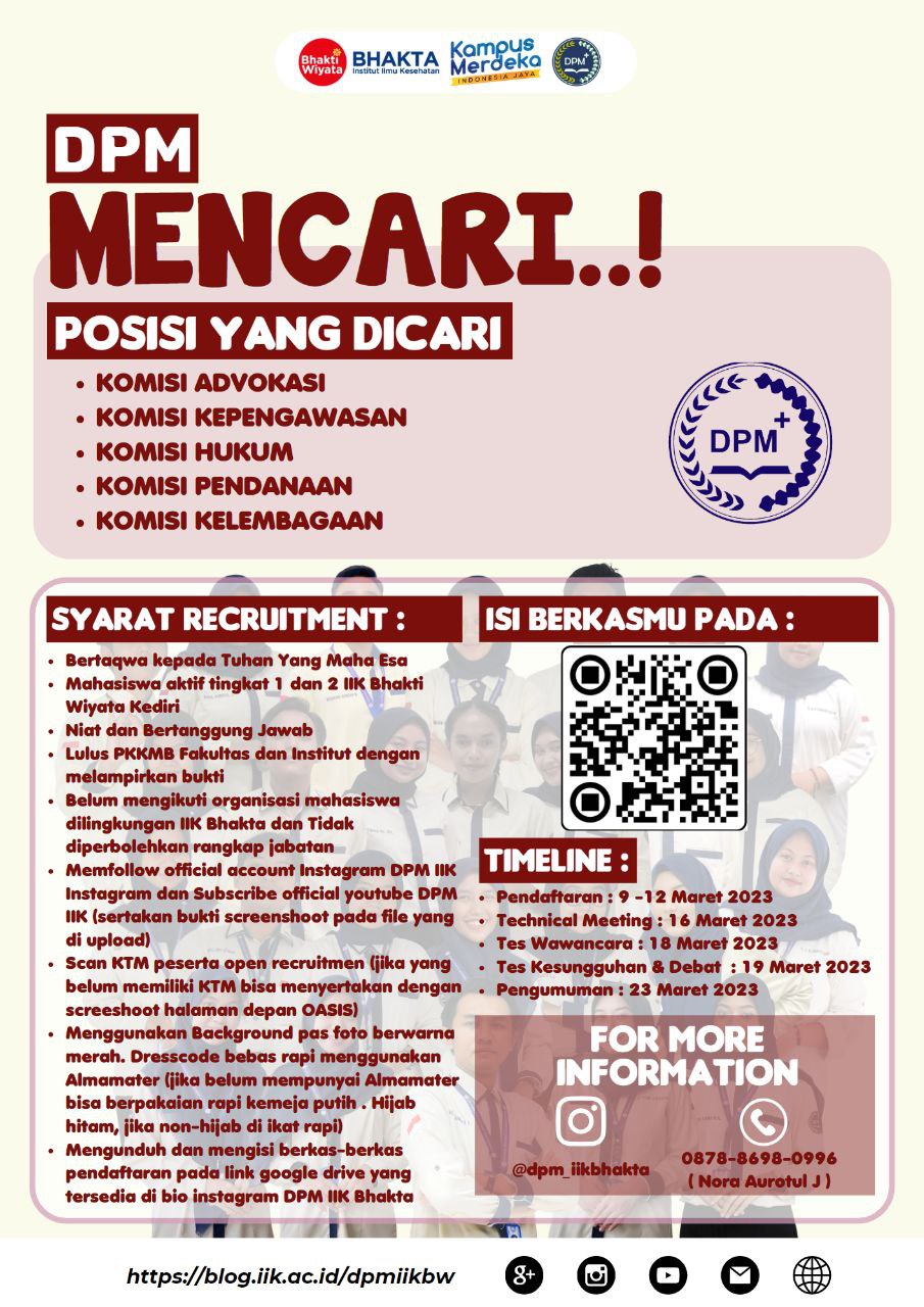 OPEN RECRUITMENT DPM IIK BHAKTI WIYATA KEDIRI PERIODE 2023/2024 – DPM IIK BW